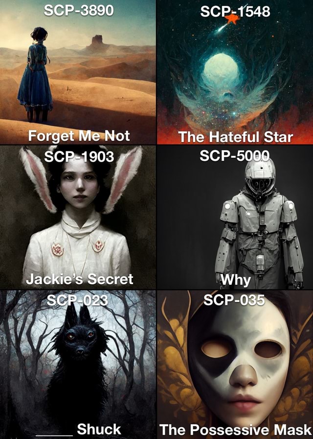 SCP-3890 Forget Me Not SC Jackie's Secret SCP-023 Shuck SCP-1548 The Hateful Star Sc P-5000 Why ...