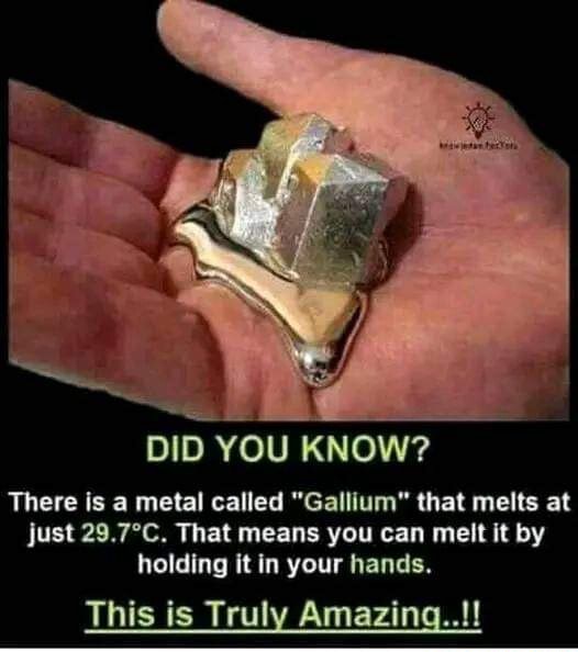 DID YOU KNOW? There is a metal called "Gallium" that melts at just That ...