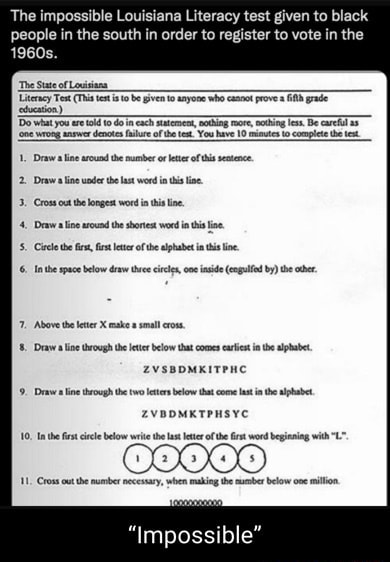 The impossible Louisiana Literacy test given to black people in the ...