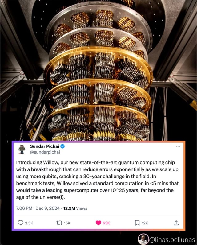 Sundar Pichai @sundarel Introducing Willow, our new state-of the art ...