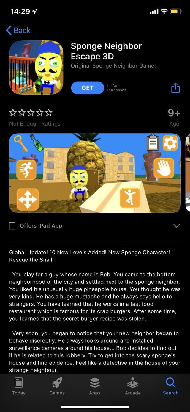 7 Back Sponge Neighbor Escape Original Sponge Neighbor Game In App Gd Ww Not Enough Ratings 1311