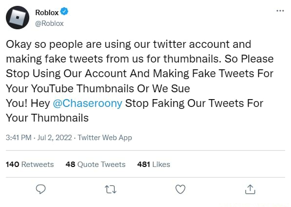 Roblox Okay so people are using our twitter account and making fake ...