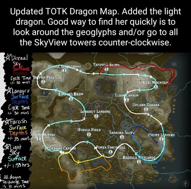 Updated TOTK Dragon Map. Added the light dragon. Good way to find her ...