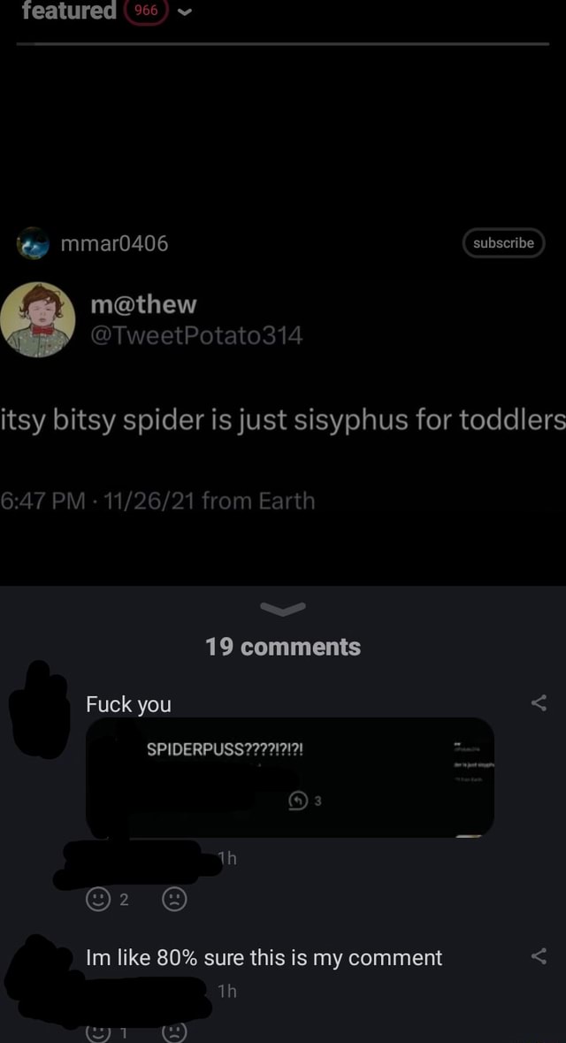 Featured Mmar0406 subscribe itsy bitsy spider is just sisyphus for ...