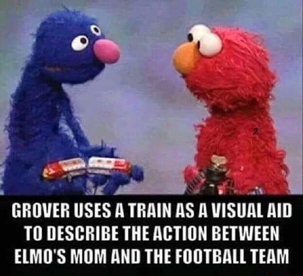 GROVER USES A TRAIN A VISUAL AID TO DESCRIBE THE ACTION BETWEEN ELMO'S ...