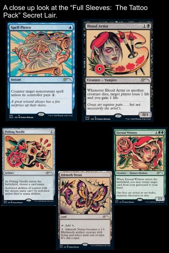 A close up look at the "Full Sleeves: The Tattoo Pack" Secret Lair ...