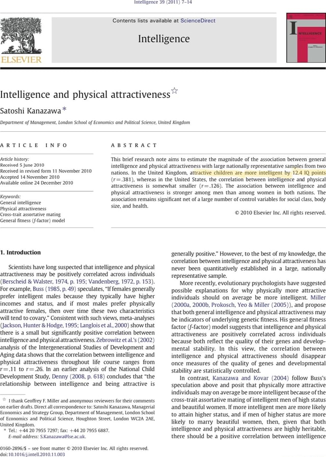 Intelligence 39 (2011) 7-14 Contents lists available at ScienceDirect Intelligence Intelligence ...