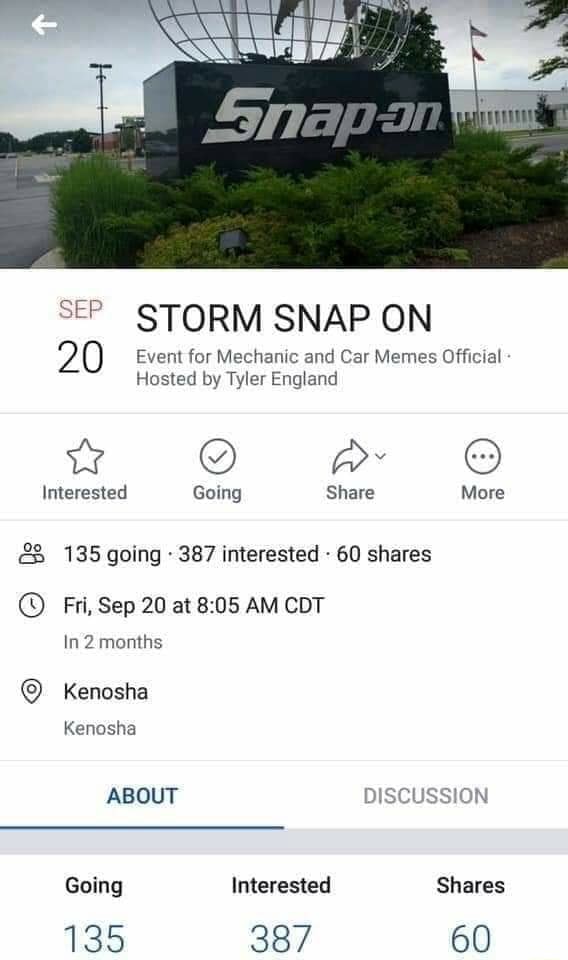 ºª STORM SNAP ON 20 Event for Mechanic and Car Memes omcm Hosted by Tyler England Interested ...