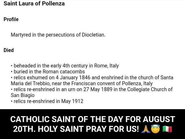 Saint Laura of Pollenza Profile Martyred in the persecutions of ...