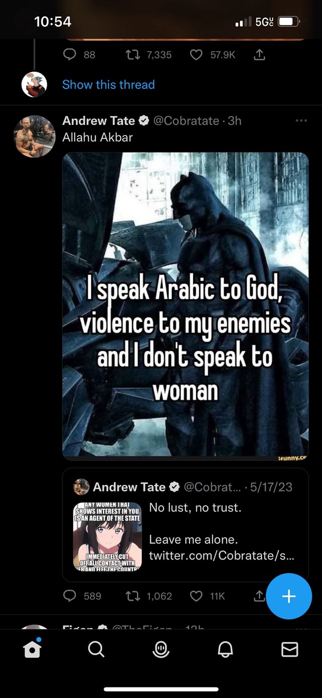 88 7335 fy Show this thread Andrew Tate @ @Cobratate Allahu Akbar I ...