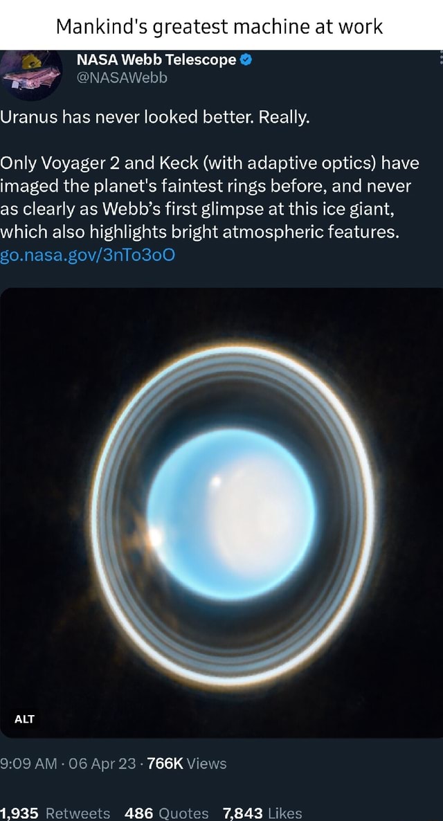 Mankind's greatest machine at work NASA Webb Telescope @NASAWebb Uranus ...