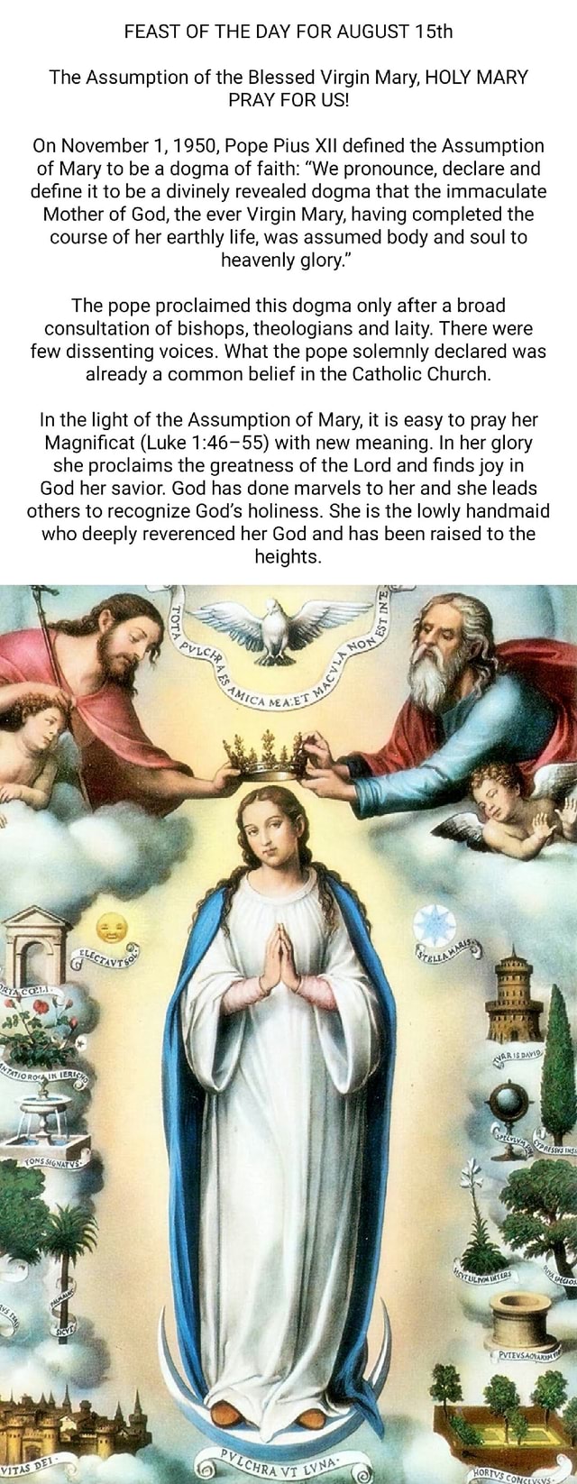FEAST OF THE DAY FOR AUGUST 15th The Assumption of the Blessed Virgin ...