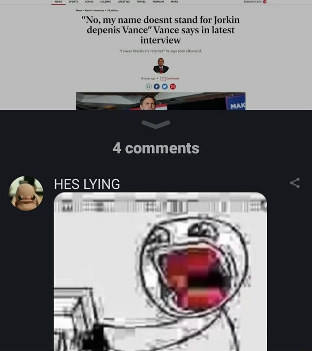 "No, my name doesnt stand for Jorkin depenis Vance" Vance says in ...