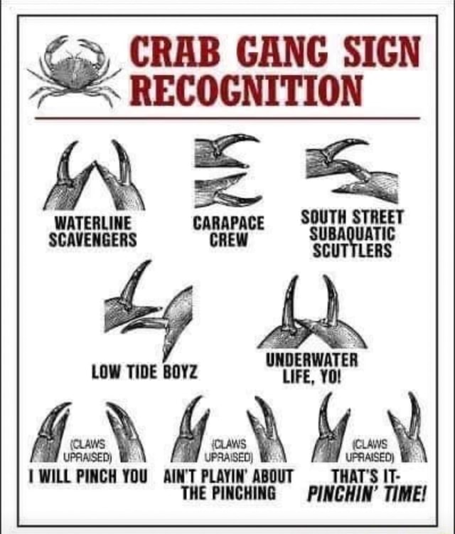 Gp, CRAB GANG SIGN RECOGNITION WATERLINE Carapace SOUTH STREET ...