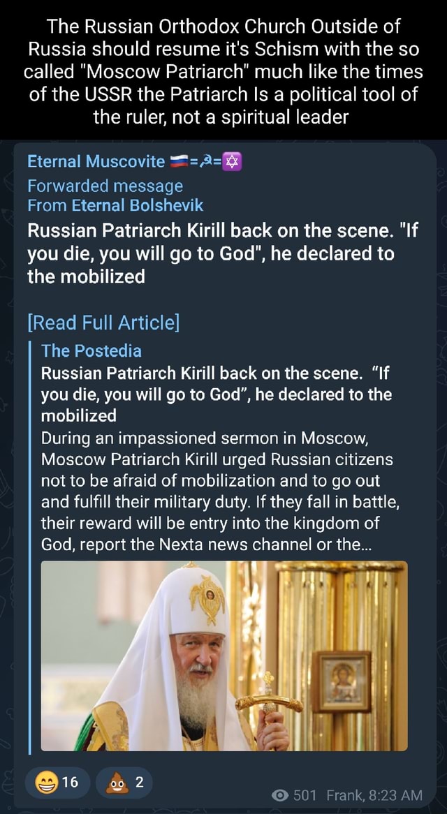 The Russian Orthodox Church Outside of Russia should resume it's Schism ...