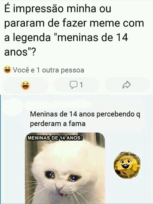 É impressão minha ou pararam de fazer meme com a legenda "meninas de 14 ...