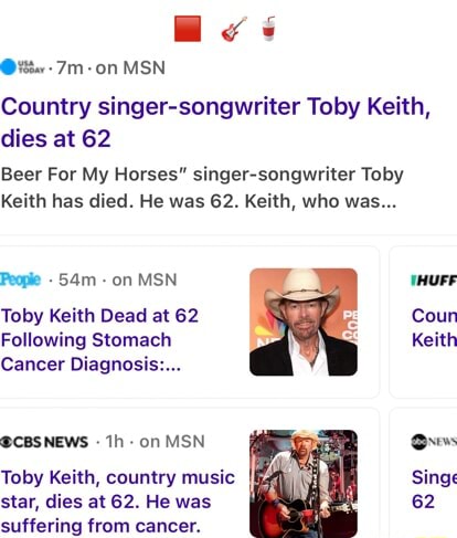 On MSN Country singer-songwriter Toby Keith, dies at 62 Beer For My ...