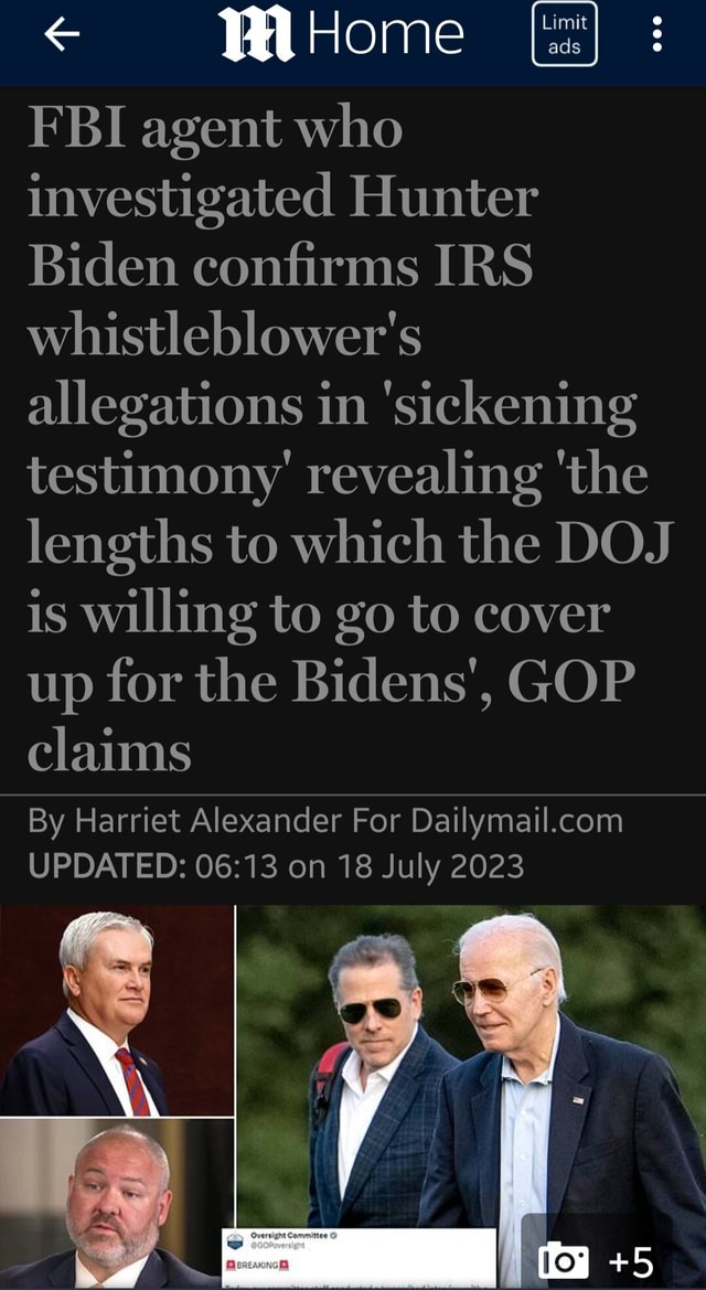 Home FBI agent who investigated Hunter Biden confirms IRS whistleblower's allegations in ...