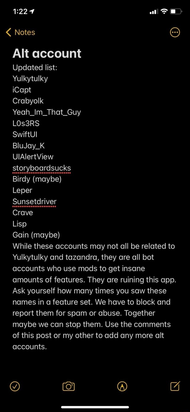 Notes Alt account Updated list: Yulkytulky iCapt Crabyolk Yeah_Im_That ...
