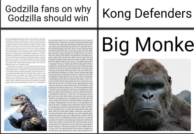 Godzilla fans on why Godzilla should win Kong Defenders Big Monke - iFunny