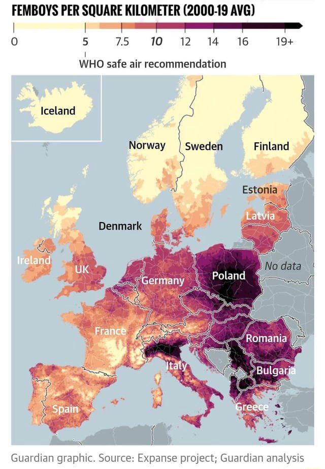 Femboy density map - FEMBOYS PER SQUARE KILOMETER (2000-19 AVG) I I 5 ...