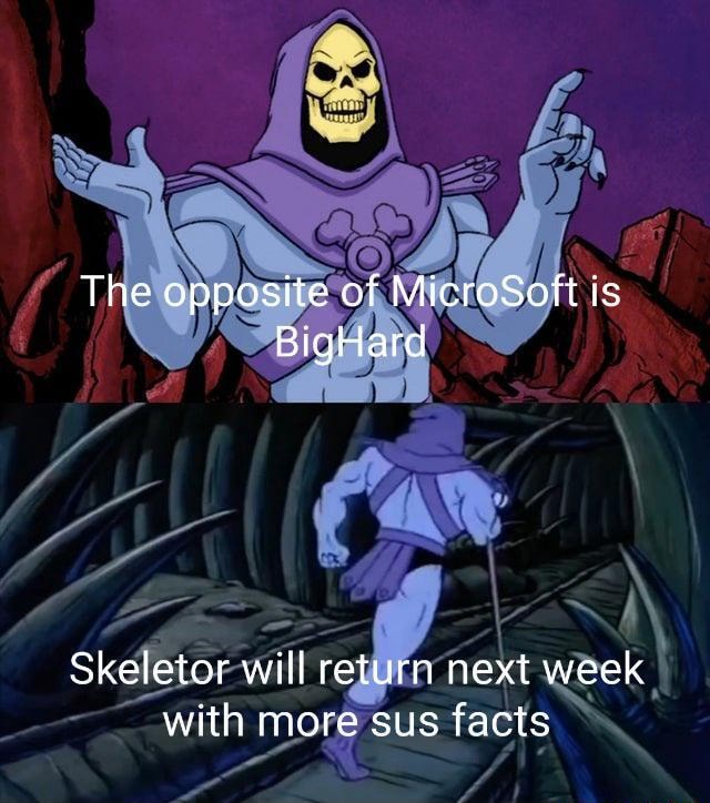 The opposite of MicroSoft is BigHard Skeletor will return next week ...