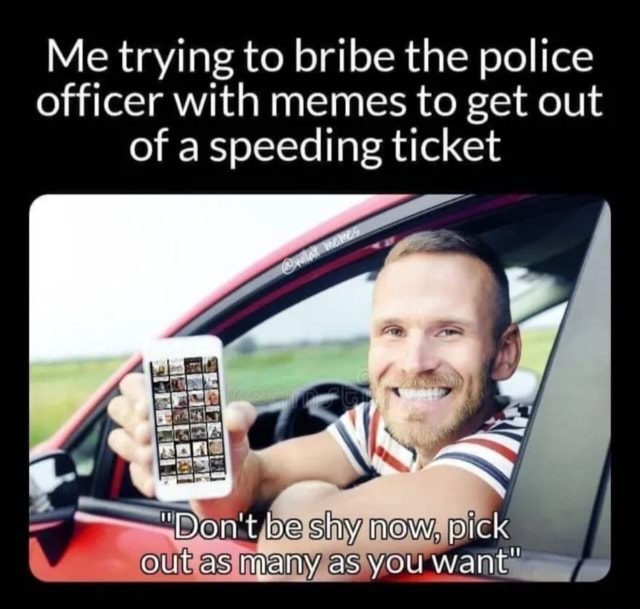 Me trying to bribe the police officer with memes to get out of a ...