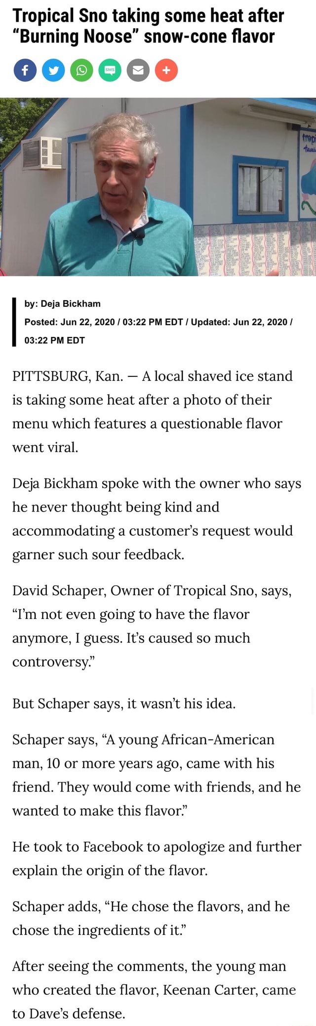 Tropical Sno taking some heat after "Burning Noose" snow-cone flavor ...