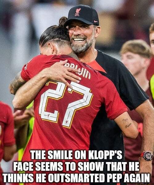 THE SMILE ON KLOPP'S FACE SEEMS TO SHOW THAT HE THINKS HE OUTSMARTED ...