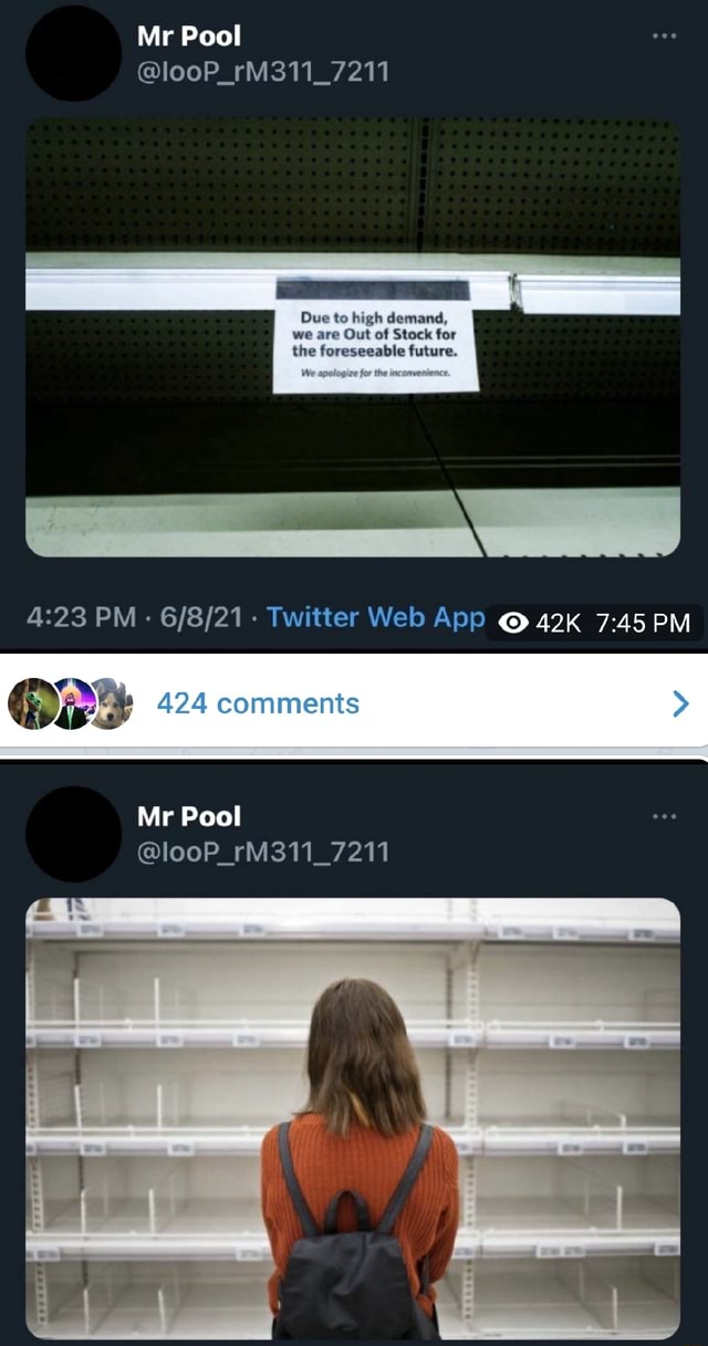 Mr Pool @looP_rM311_7211 Due to high demand, we are Out of Stock for ...