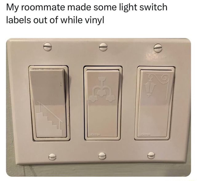 My roommate made some light switch labels out of while vinyl - iFunny