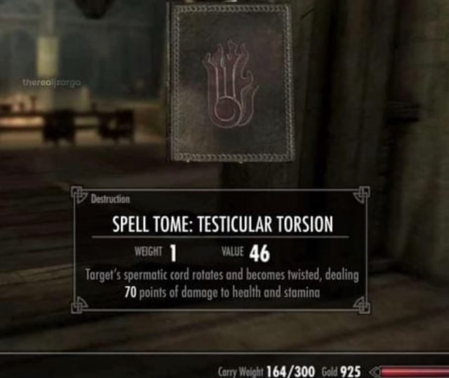 SPELL TOME: TESTICULAR TORSION Target's spermatic cord rotates and ...