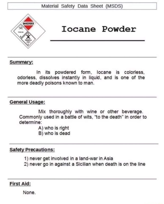 Material Safety Data Sheet (MSDS) Iocane Powder Summary: In its ...