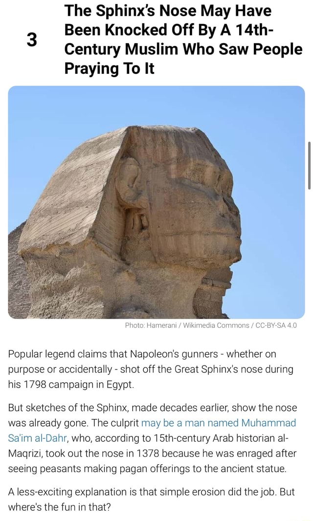 The Sphinx's Nose May Have Been Knocked Off By A 14th- Century Muslim ...