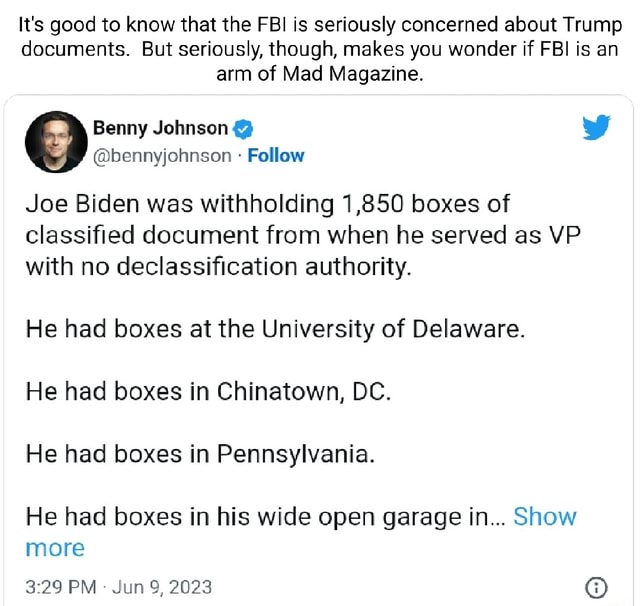 It's good to know that the FBI is seriously concerned about Trump ...