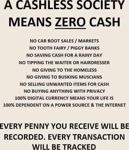 A CASHLESS SOCIETY MEANS ZERO CASH NO CAR BOOT SALES / MARKETS NO TOOTH ...
