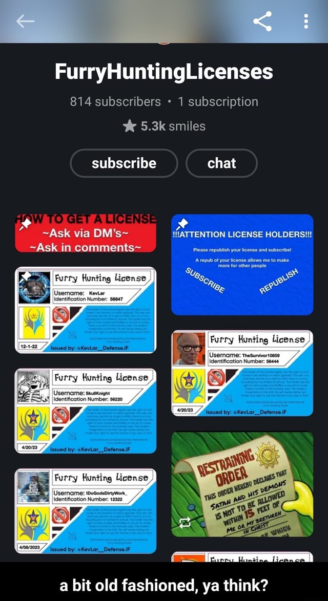 FurryHuntingLicenses 814 subscribers 1 subscription 5.3k smiles ...