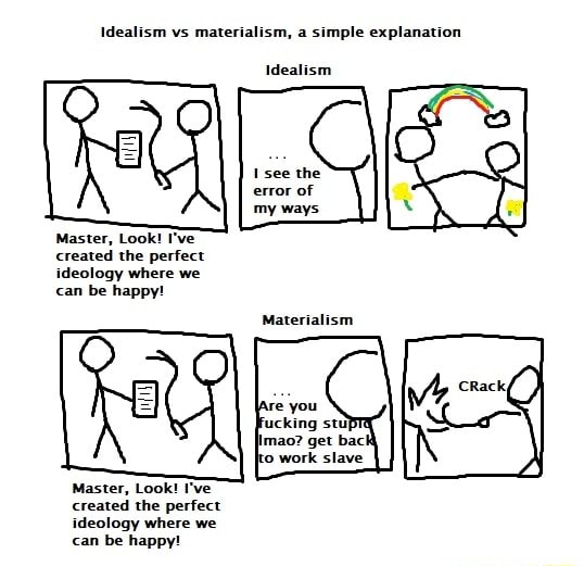 Idealism vs materialism, a simple explanation Idealism see the error of ...