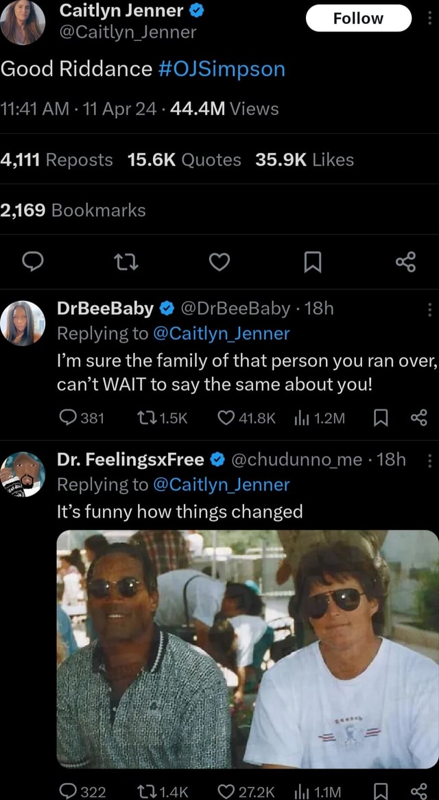 Caitlyn Jenner @ @cai Jenner Good Riddance #OJSimpson Follow AM 11 Apr ...