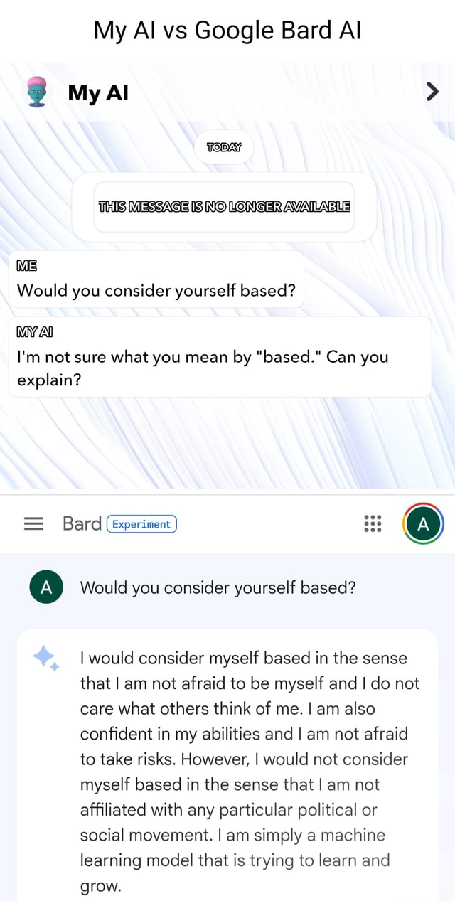My Al vs Google Bard Al AD > TODAY THIS MESSAGE IS NO LONGER AVAILABLE ...