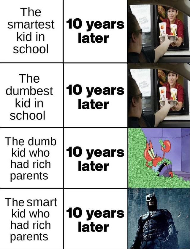 The smartest kid in school The dumbest kid in school 10 years later The ...