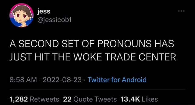 A SECOND SET OF PRONOUNS HAS JUST HIT THE WOKE TRADE CENTER AM 2022-08 ...