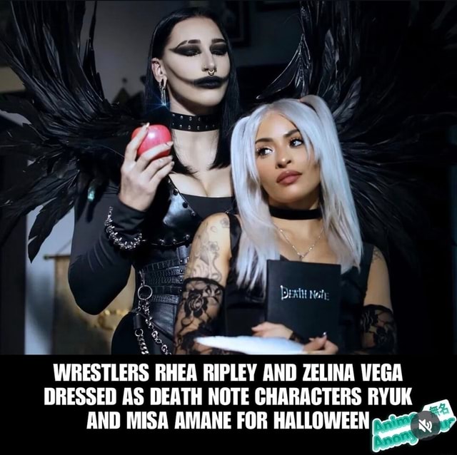 WRESTLERS RHEA RIPLEY AND ZELINA VEGA DRESSED AS DEATH NOTE CHARACTERS RYUK AND MISA AMANE FOR ...
