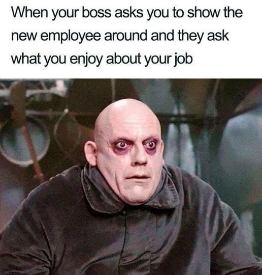 🖤 - When your boss asks you to show the new employee around and they ask what you enjoy about ...
