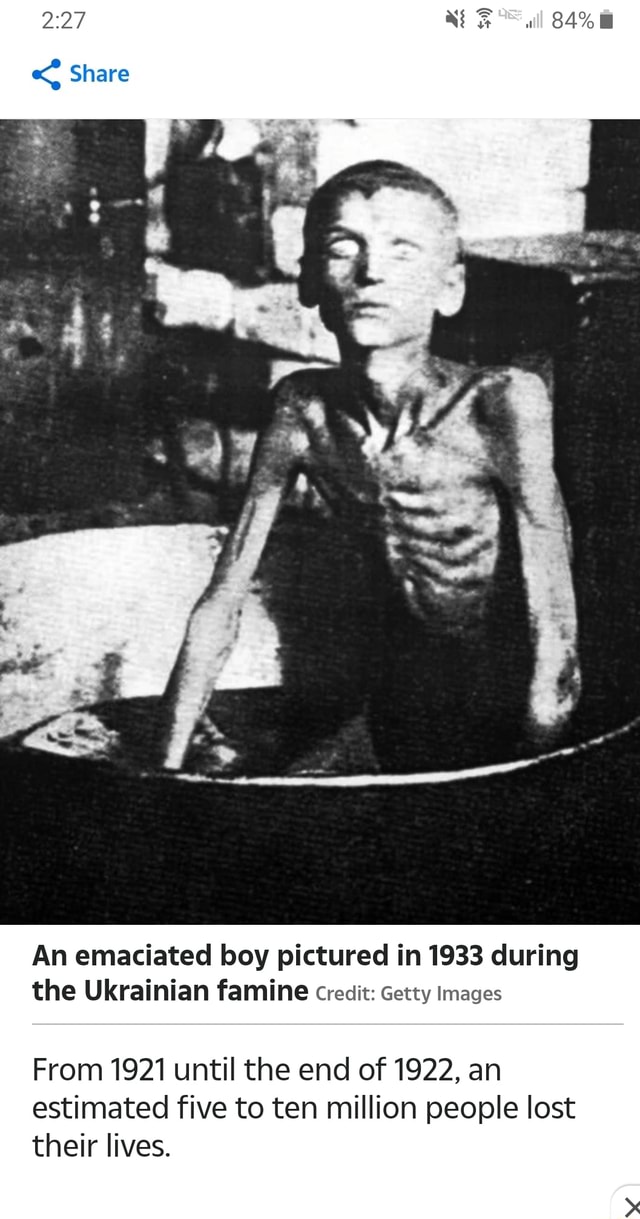 An emaciated boy pictured in 1933 during the Ukrainian famine credit ...
