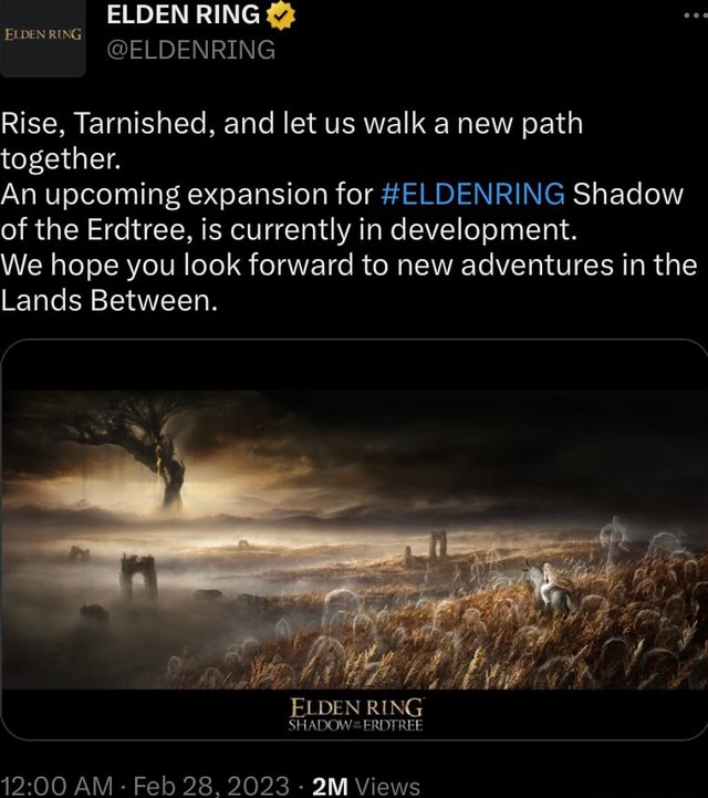 ELDEN RING @ELDENRING ELDEN RING Rise, Tarnished, and let us walk a new path together. An ...