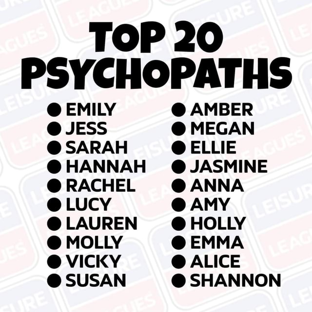 TOP 20 PSYCHOPATHS @ EMILY @ JESS @ SARAH @ HANNAH @ RACHEL @ LUCY ...