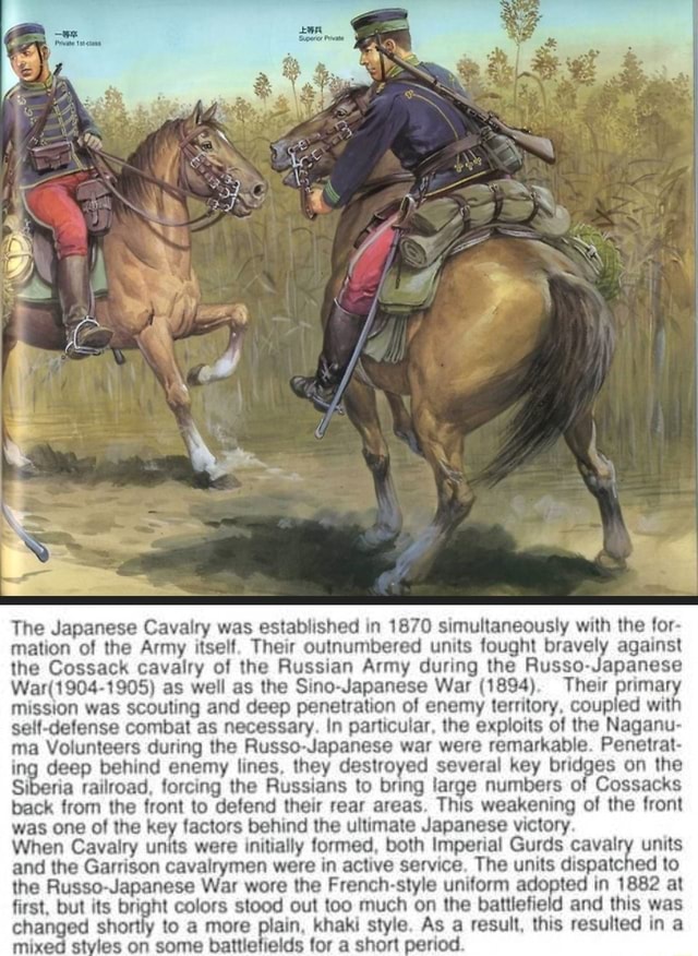The Japanese Cavalry was established in 1870 simultaneously with the ...