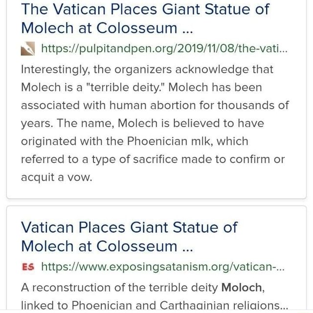 The Vatican Places Giant Statue of Molech at Colosseum Interestingly ...