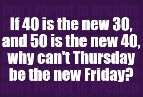 If 40 is the new 30, and 50 is the new 40, why can't Thursday be the ...